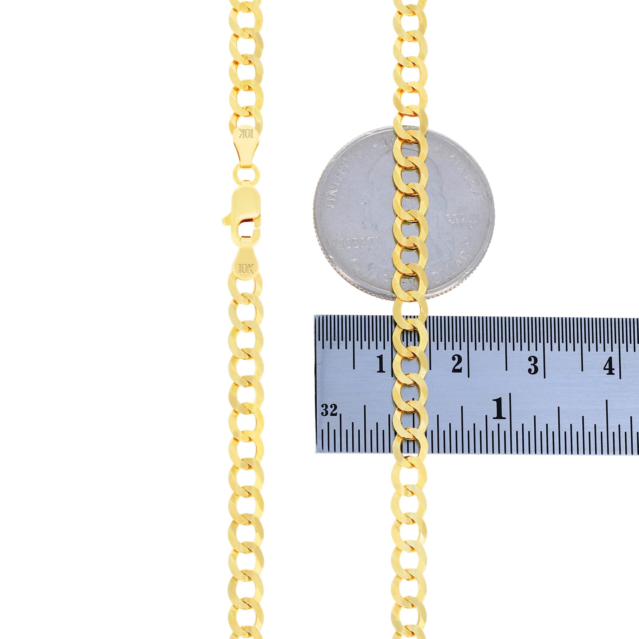 Nuragold 10k Yellow Gold 5mm Solid Cuban Curb Link Chain Pendant Necklace, Mens Womens Jewelry 16" 18" 20" 22" 24" 26" 28" 30"