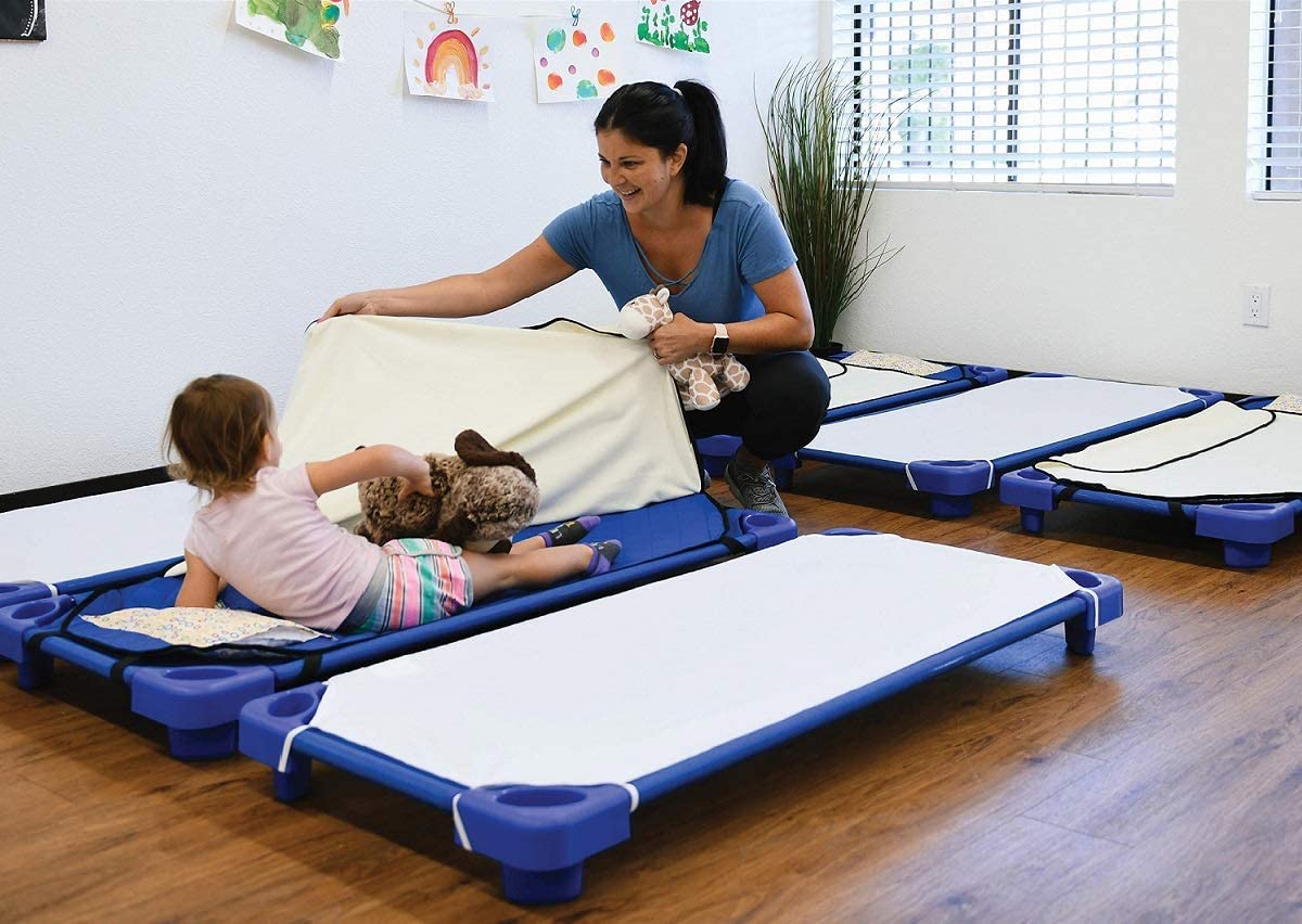 Daycare Cot Sheets for Toddler and Preschool -Daycare Cot Sheets -Poly Cotton Fabric- Pre-School Cot Sheet- Cot Bed Fitted Sheet, White, 22"x40" (Pack of 6)