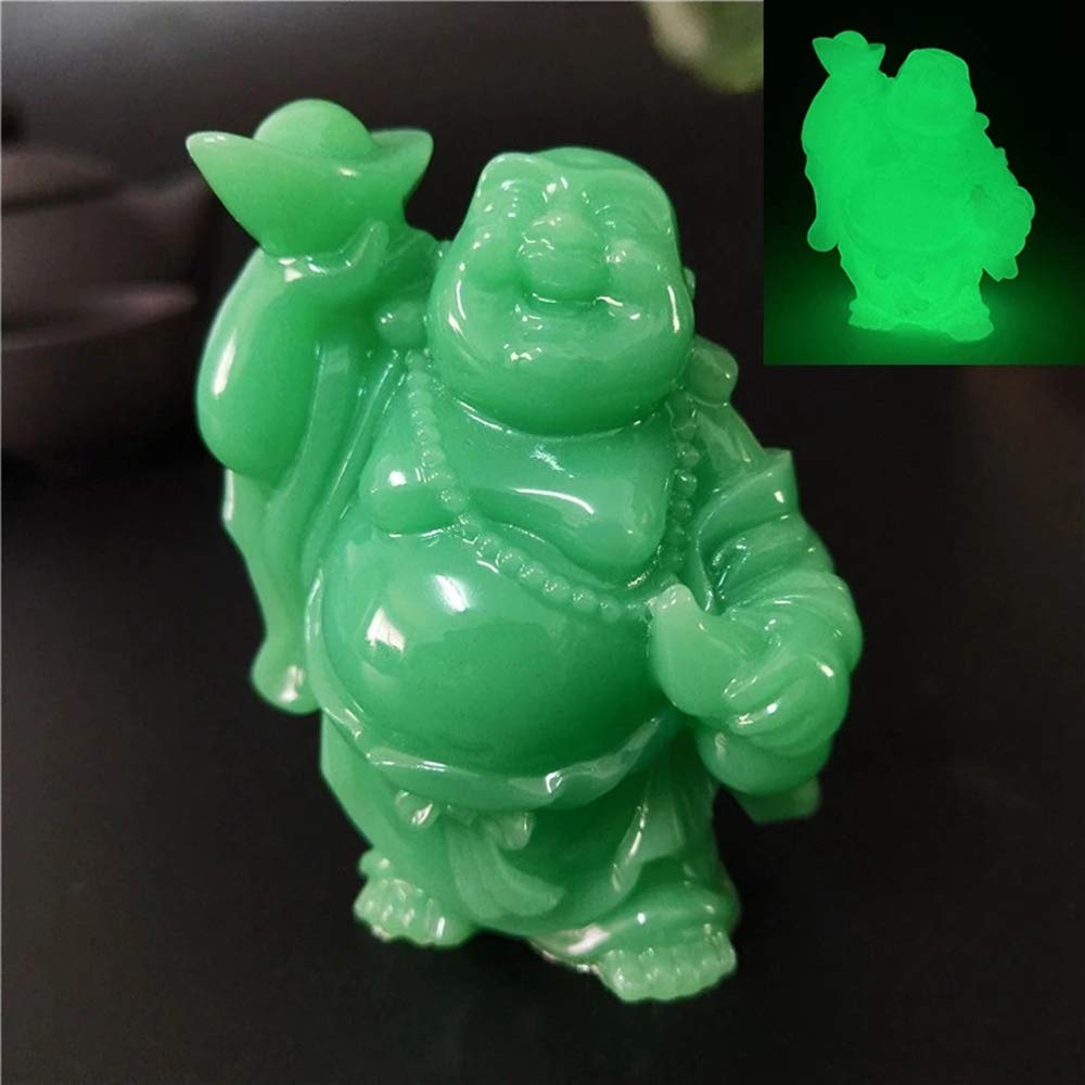 Seyee-bro Glowing Money Maitreya Laughing Buddha Statue Sculpture Garden Home Decoration Man-Made Jade Stone Ornaments Buddha Figurines