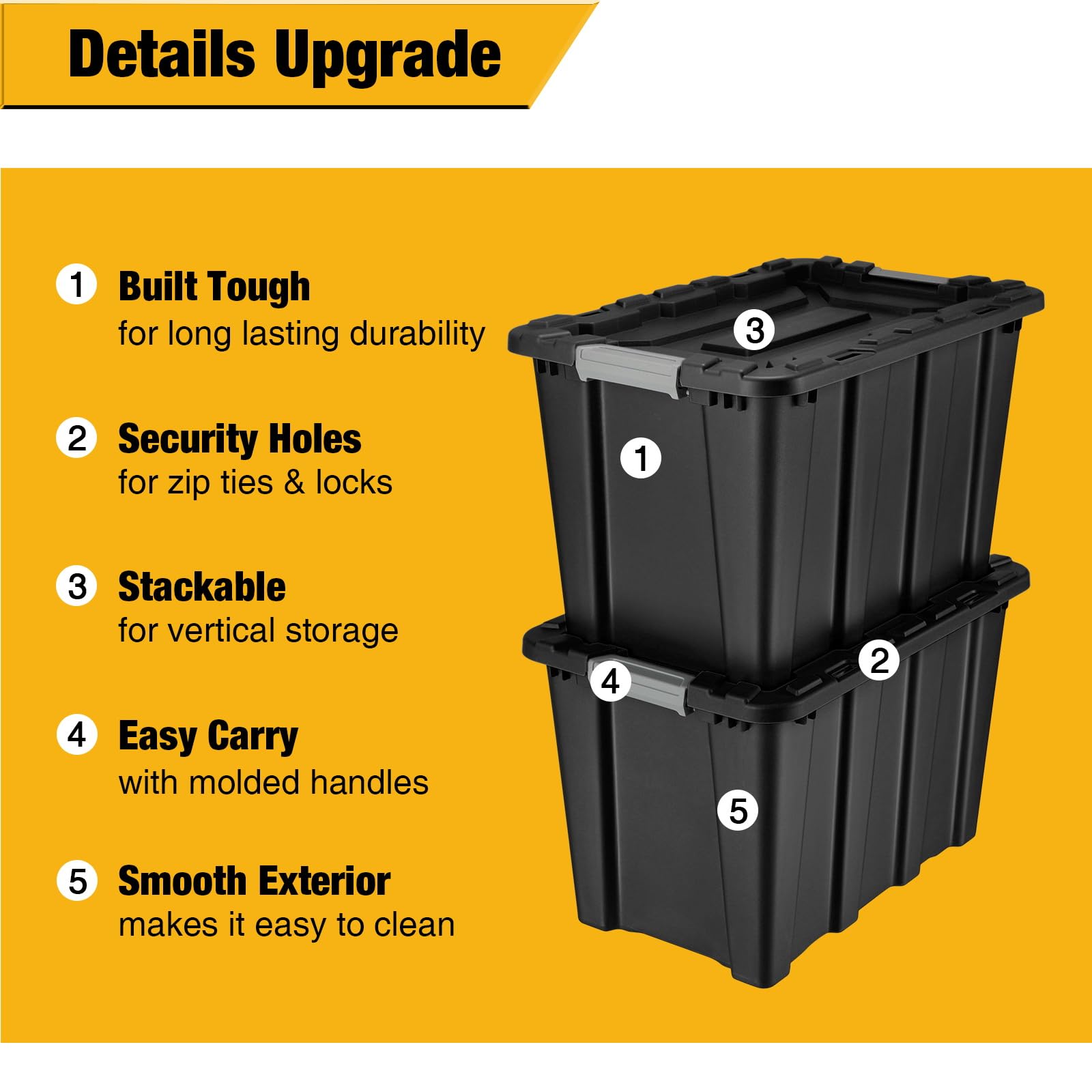 BROVIEW V12 11Gal Heavy Duty Plastic Storage Bins with Latching Lids, Stackable Tough Tote Storage Box Containers with Lock Hole & Handle for Garage Workshop Metal Rack (Black Base/Blue Lid, 4Pack)