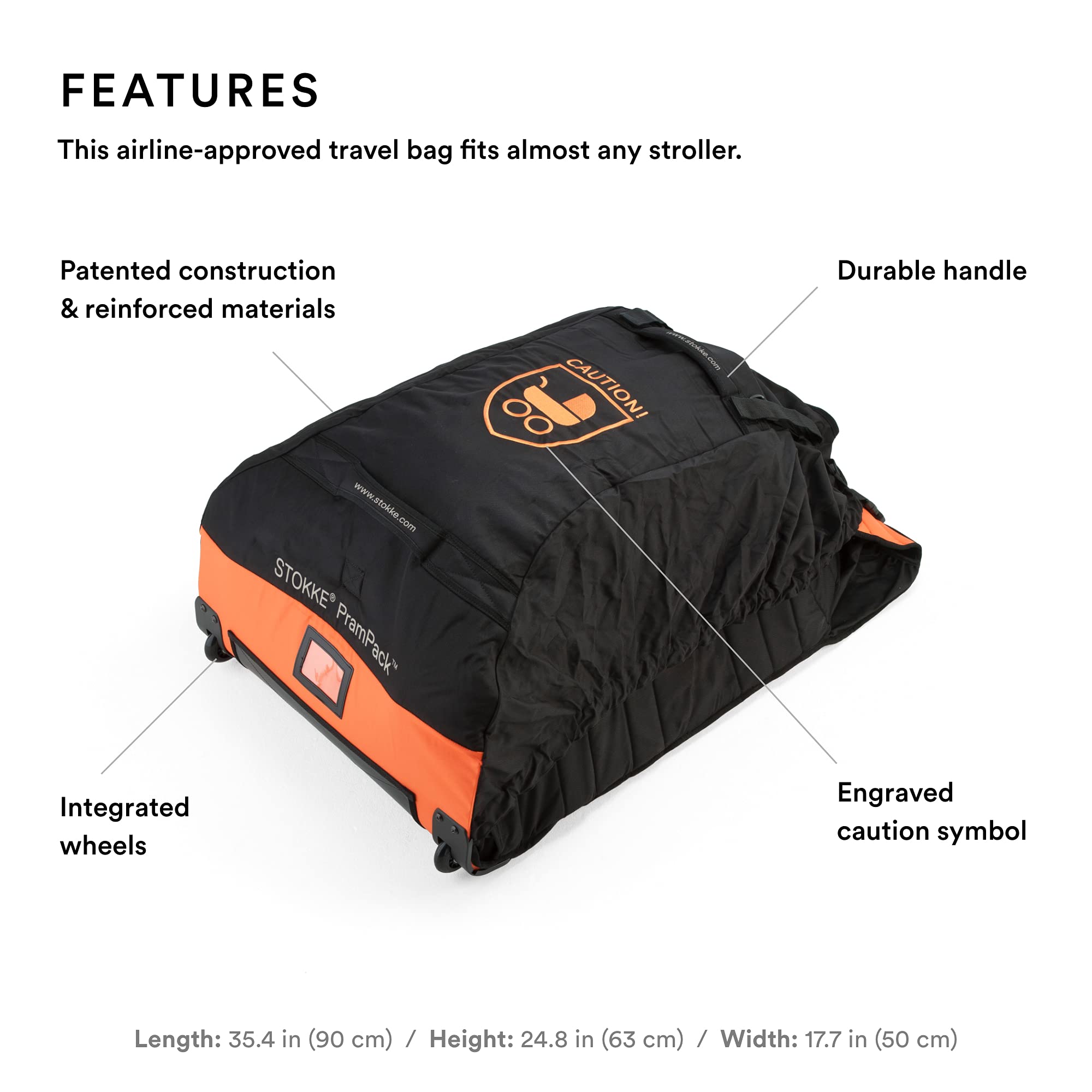 Stokke PramPack, Black & Orange - Protects Your Stroller While You Travel - Lightweight - Rolls Up for Easy Storage - Fits Most Strollers on the Market