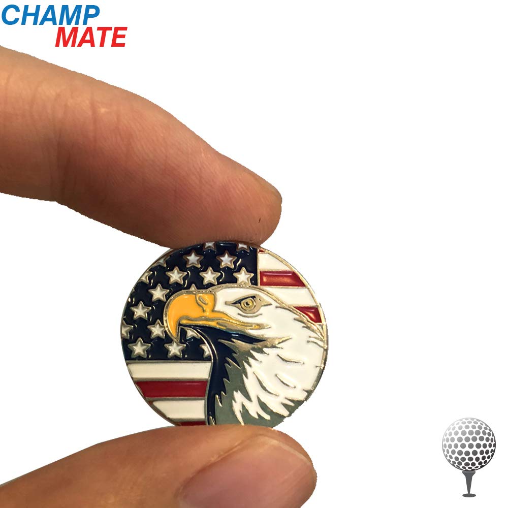 Champmate Golf Divot Tool, Stainless Steel Switchblade and Foldable Magnetic with USA Golf Ball Marker in 5 Designs (Red Eagle)