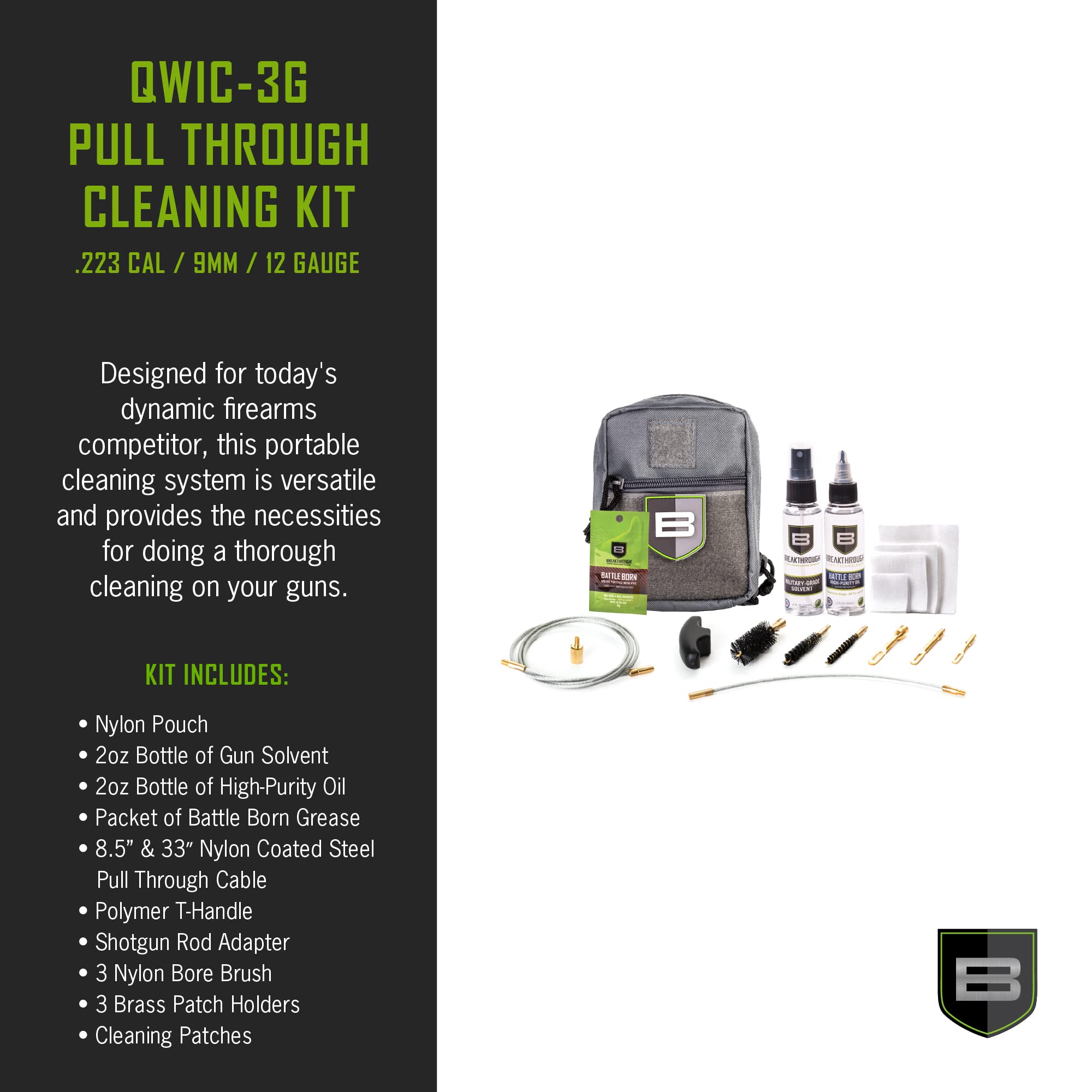 Breakthrough Clean Technologies QWIC 3-Gun Pull Through Cleaning Kit (223cal / 9mm / 12ga) (Gray)