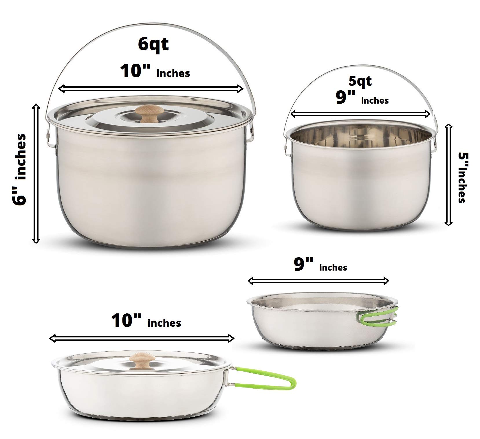 Camping Cookware Set - Compact Stainless Steel Campfire Cooking Pots and Pans | Combo Kit with Travel Tote Bag | Rugged Outdoor Cook Set for Hiking (4 Piece Pot & Pan Set)