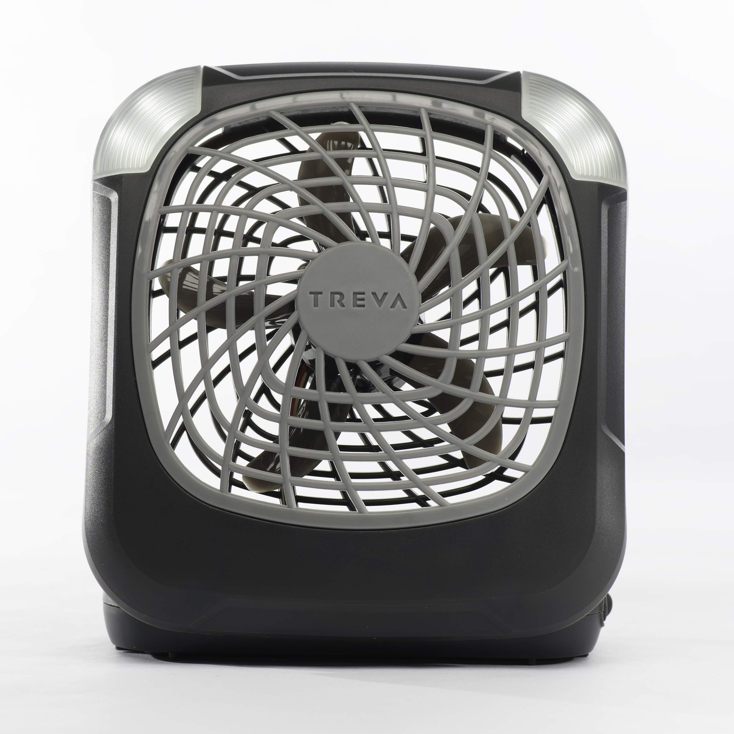 Treva 5 Inch Battery Powered Fan With LED Lights, Portable Desk Fan with 2 Cooling Speeds, Folding & Tilt Design Small Cubicle Accessories (Grey)