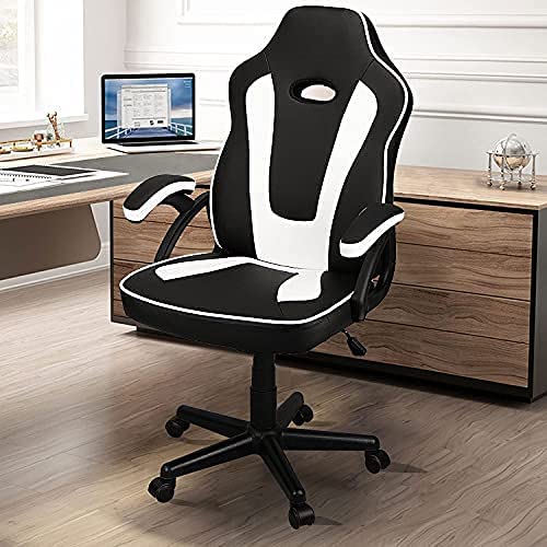 Ninecer Ergonomic Gaming Chair Cheap, Racing Style High Back Office Chair Computer Chair, PU Material with Padded Armrests and Height Adjustment Video Game Chair (White)…
