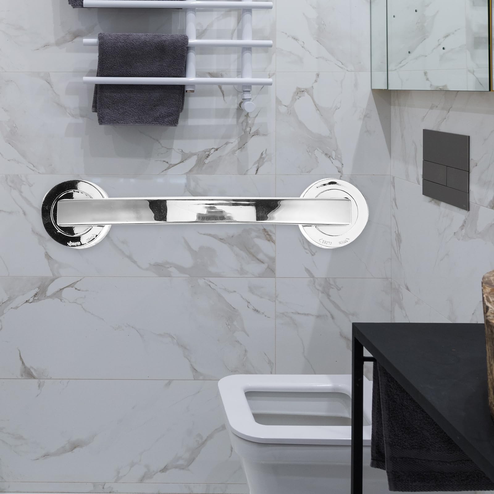 Gadpiparty Shower Grab Bar 12 Inch Cup Grab Bars for Bathroom Shower Removable Shower Safety Handle Heavy Duty Bathtub Grip for Seniors Elderly Strong Handrails No Drilling Silver