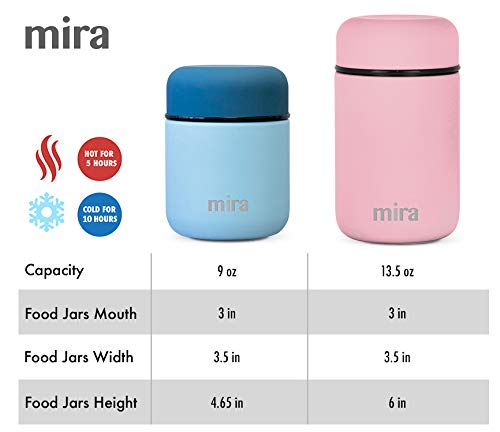 MIRA 2 Pack Insulated Food Jar Thermos for Hot Food & Soup, Compact Stainless Steel Vacuum Lunch Container - 9 oz, Sky, Lilac