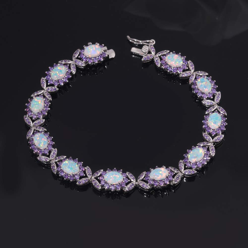 CiNily Opal Tennis Bracelets 18K White Gold Plated link Bracelets Opal Jewelry for Women