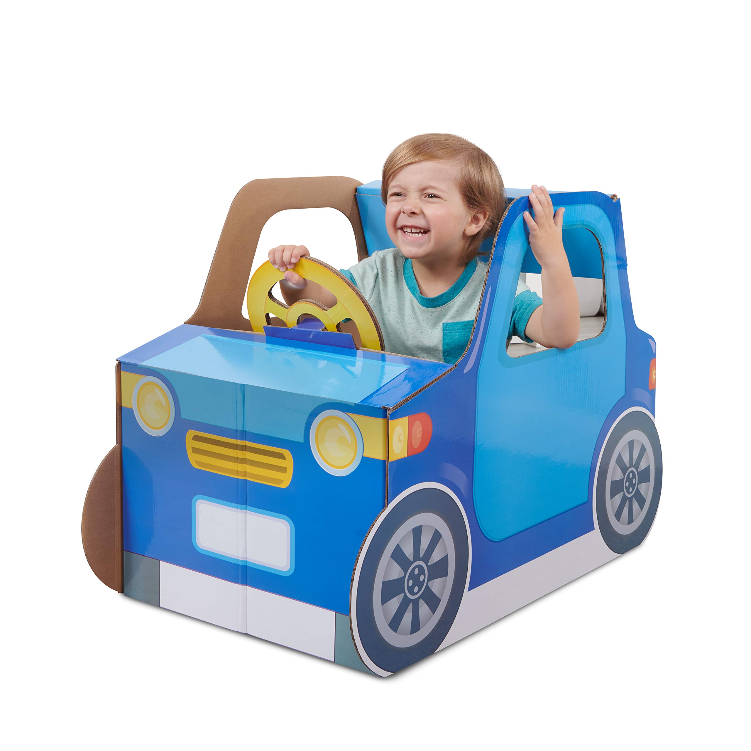 Pop2Play Indoor Baby Car β Sturdy and Eco-Friendly Cardboard Toddler Toy Car β Includes 10 Accessories (Blue)