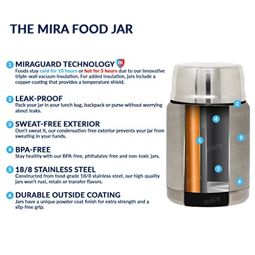 MIRA Thermos for Hot Food & Soup - 15 oz Insulated Food Jar with Foldable Spoon - Leak Proof Stainless Steel Thermal Storage Lunch Container, Canteen, Double Walled, Pink