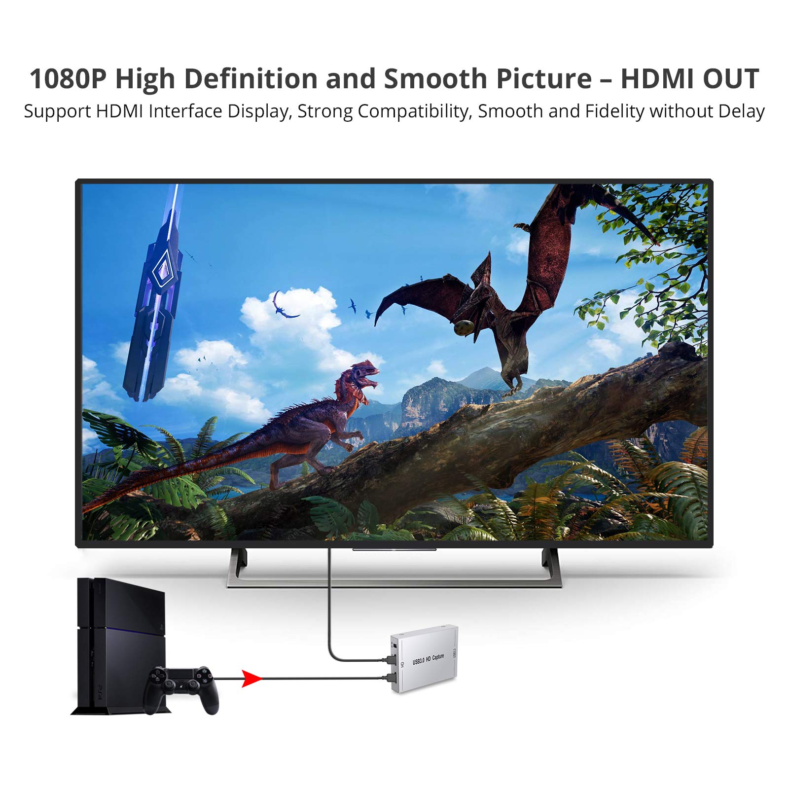 CAMWAY HDMI Game Capture Card USB3.0 Video Capture 1080P HDMI to USB3.0 Live Video Capture Game Capture with HDMI Loop-Out Support HD1080P 60HZ Windows YouTube Twitch for PS3 PS4 Xbox Wii U