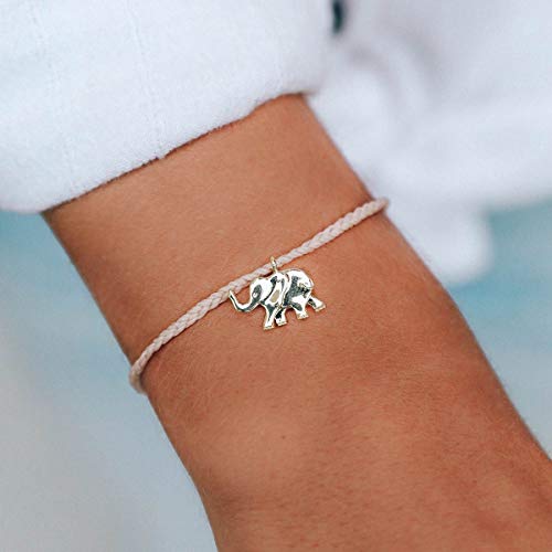 Pura Vida Gold Elephant Charity Wildlife Bracelet - 100% Waterproof, Adjustable Band - Coated Charm, Beige