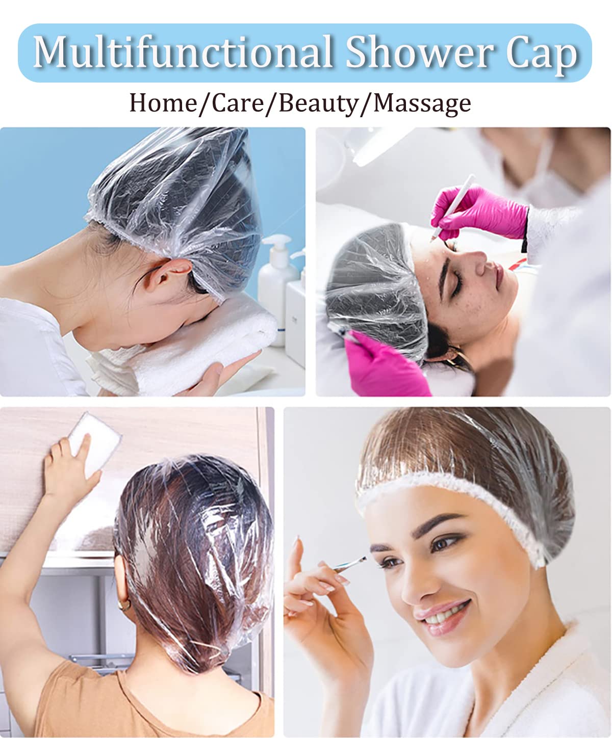 Disposable Shower Caps, 15pcs Plastic Thickening Clear Waterproof Bath Hair Cap For Spa, Home, Hotel and Hair Salon