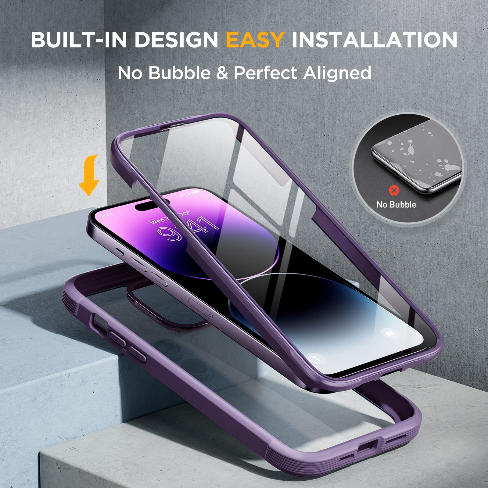 Miracase Glass Series Designed for iPhone 14 Pro Max Case 6.7 Inch, 2023 Upgrade Full-Body Bumper Case with Built-in 9H Tempered Glass Screen Protector with Camera Lens Protector, Noble Purple