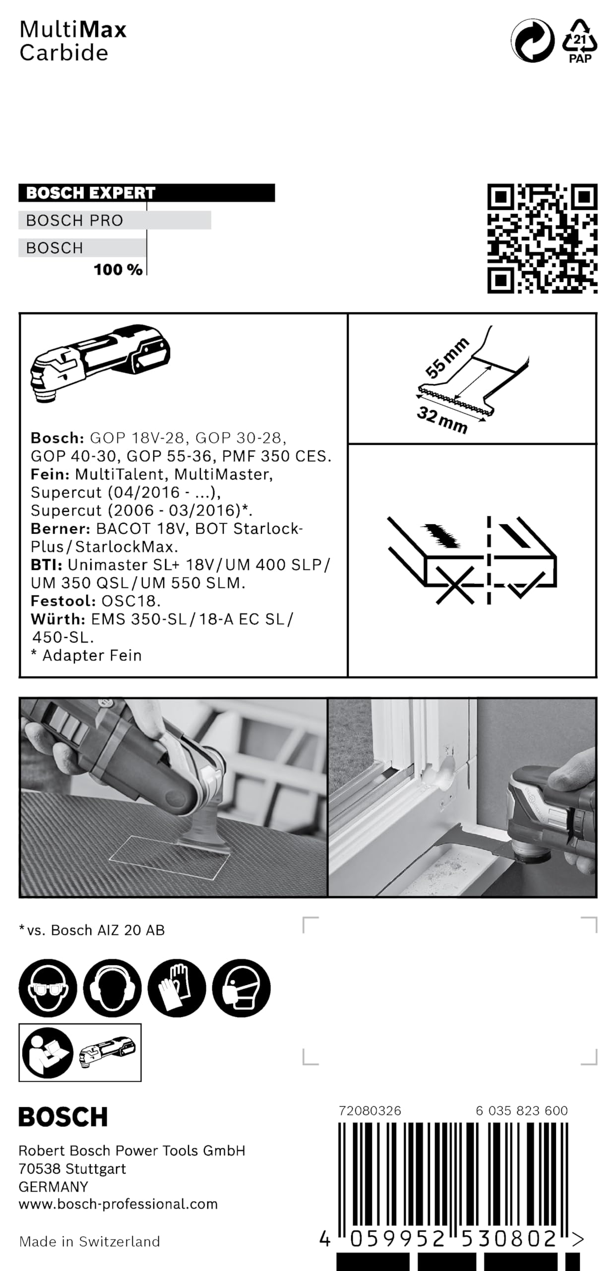 Bosch Professional 1x Expert MultiMax PAIZ 32 APIT Multitool Blade (for Stainless Steel Sheets, Width 32 mm, Accessories Multitool)