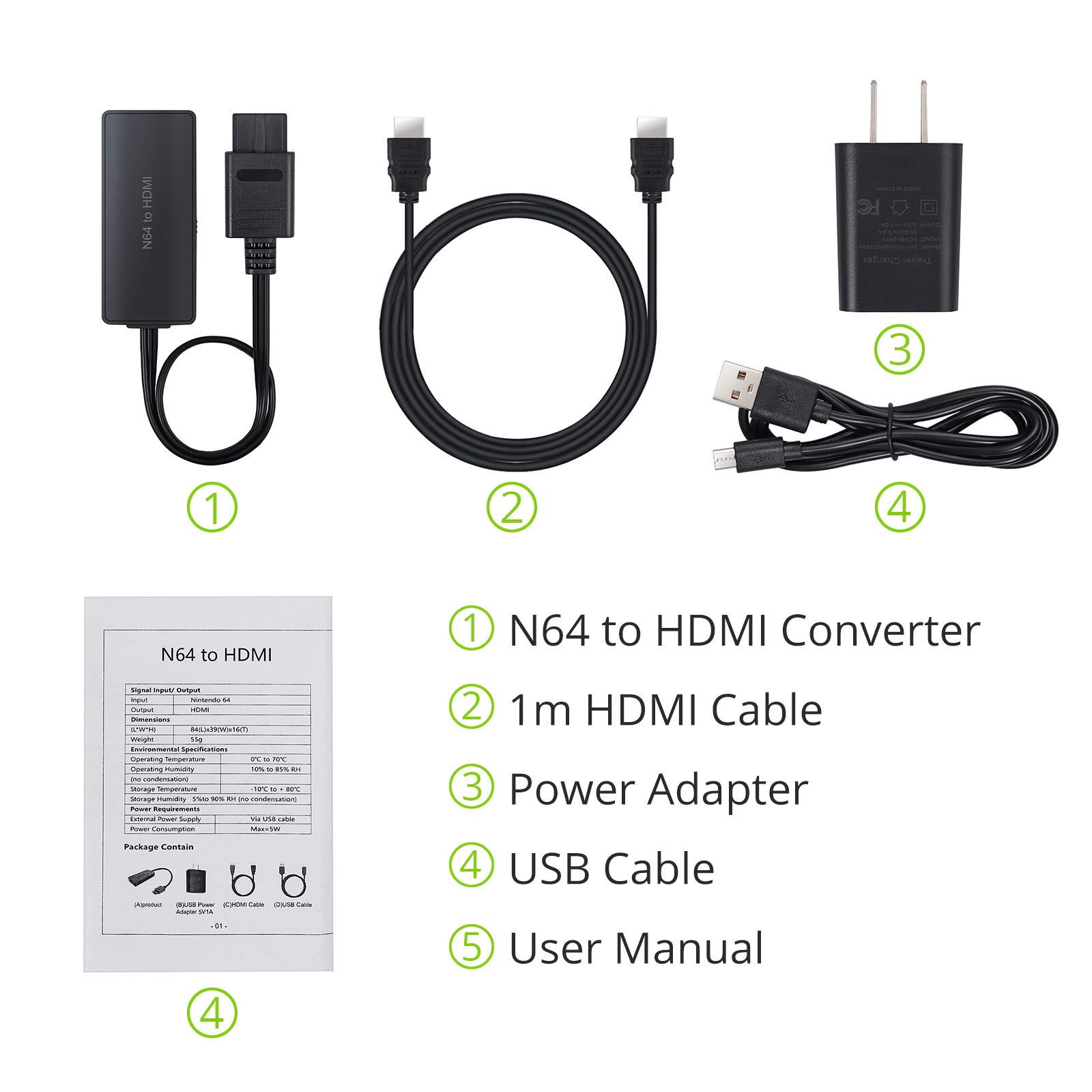CAMWAY N64 To HDMI Converter Adapter,HD Link Cable for N64, Plug and Play, Support 1080P/720P for N64/GameCube/SNES, SNES To HDMI Cable, GameCube To HDMI