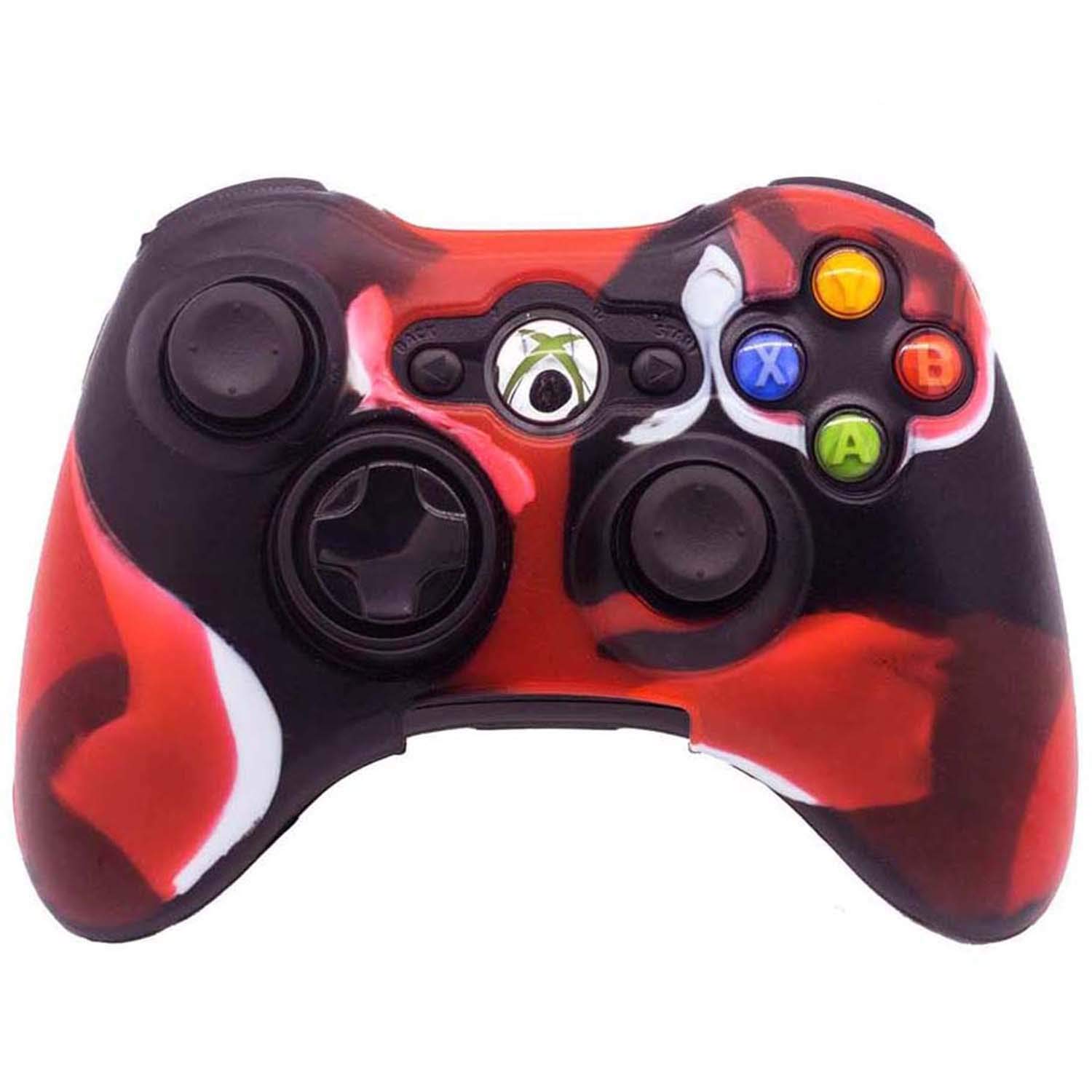 BRHE 3 Pack Protective Skin Cover Soft Silicone Camouflage Protector Case Accessories Set for Xbox 360 Controller Wireless/Wired Gamepad Joystick with 8 FPS Thumb Grips Caps(Red Blue Green)