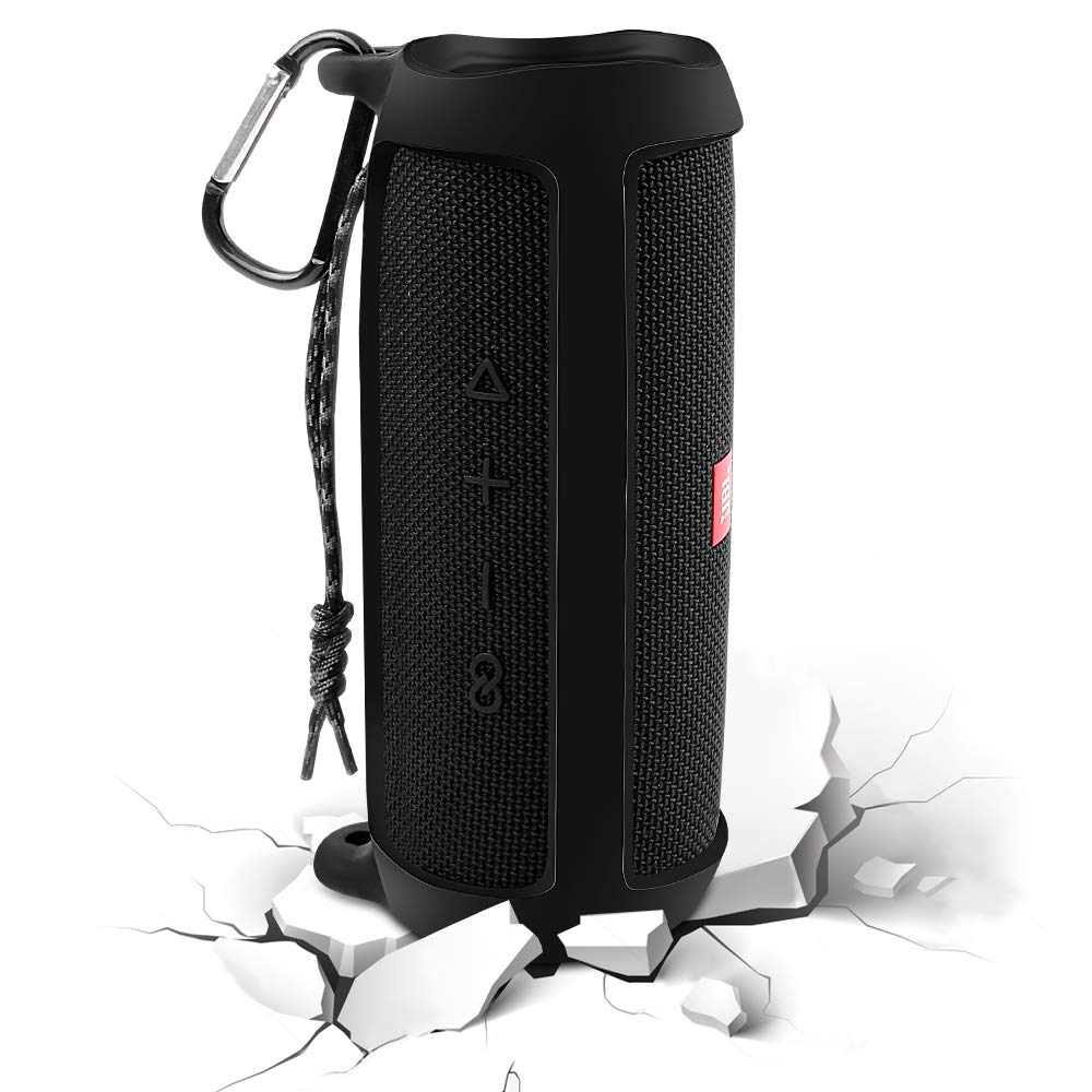 Silicone Case for JBL FLIP 5 Waterproof Portable Bluetooth Speaker, Gel Soft Skin Rubber Cover, Travel Carrying Storage Bag Pouch with Shoulder Strap and Carabiner (Blue)