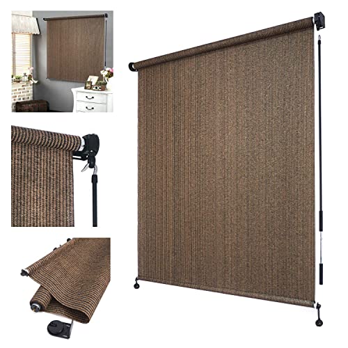 HTTMT- Roller Shade Blind 6'W x 8'L Outdoor Roller Shade Blind Roll up for Deck Porch Balcony Patio Light Filter [P/N: ET-KLB-HT6*8-Mocha]