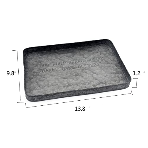 Funerom 13.8 x 9.8 inchs Rectangle Galvanized Serving Tray with 3D Letters,Gray
