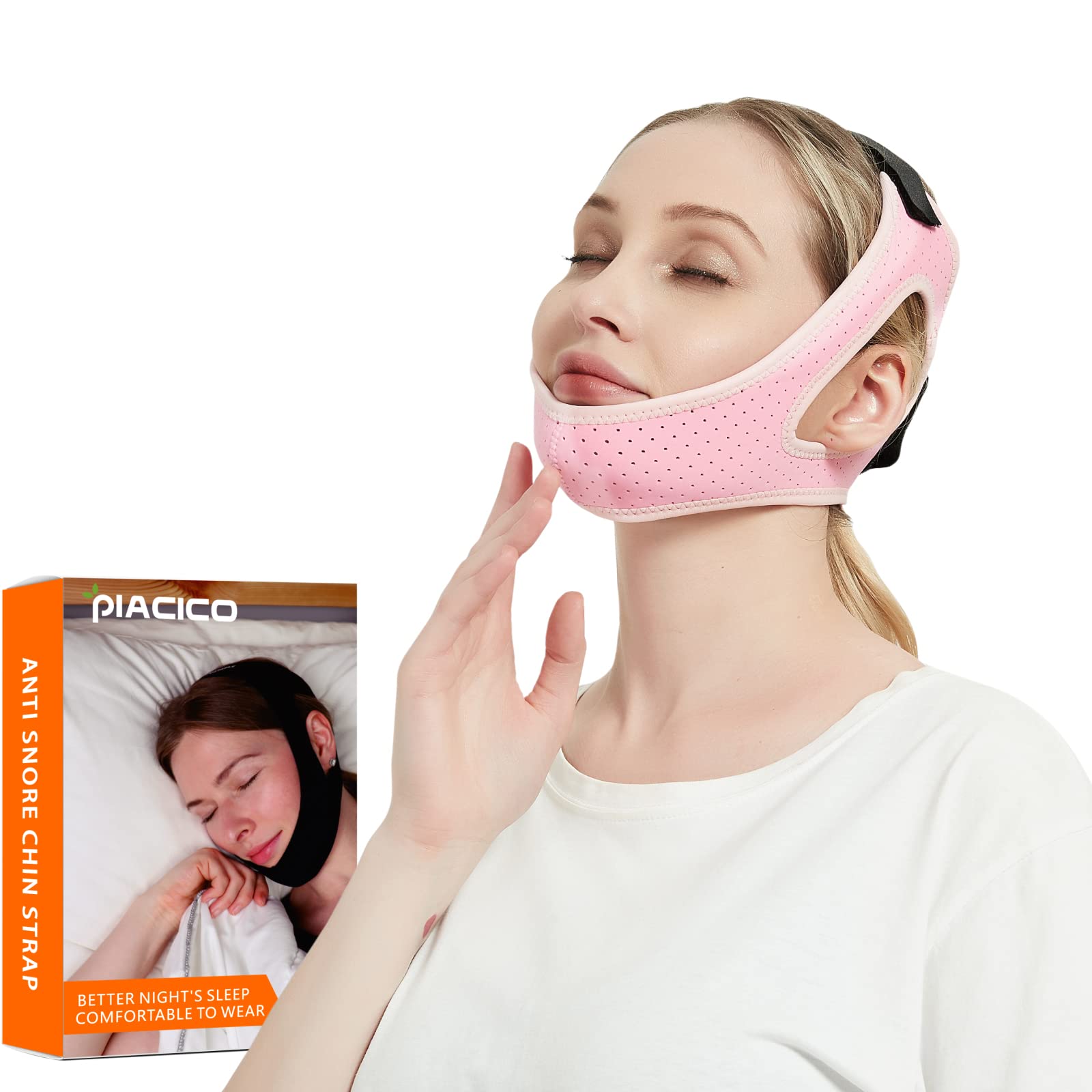 Chin Strap for Cpap Users, Anti Snoring Sleep Aid Solution for Men and Women, Adjustable Effectively Reduce Snoring, Stop Snore Device for Better Sleep (Pink White)