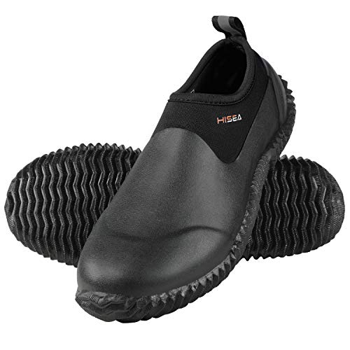 HISEA Unisex Waterproof Garden Shoes, Men's Ankle Rain Boots Women's Slip-On Footwear Rubber Neoprene Camp Booties Outdoor Rain Shoe for Gardening, Farming, Camping, Car Wash, Lawn Care and Yard Work, Size M11.5/W13 Black