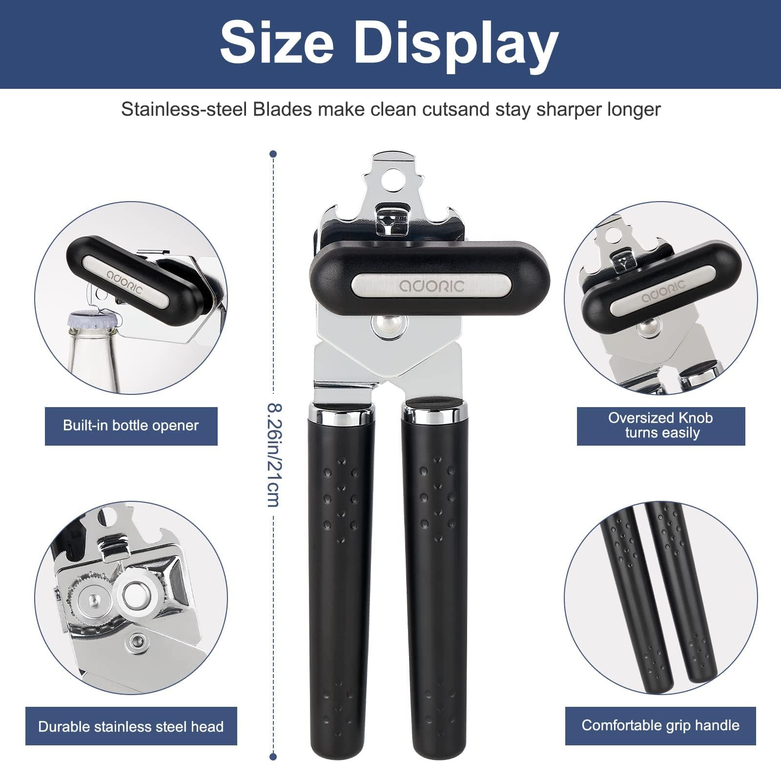 Can Opener, Manual Can Opener Kitchen Durable Stainless Steel Heavy Duty Can Openers with Anti-slip Hand Grip Ultra Sharp & Smooth Edge