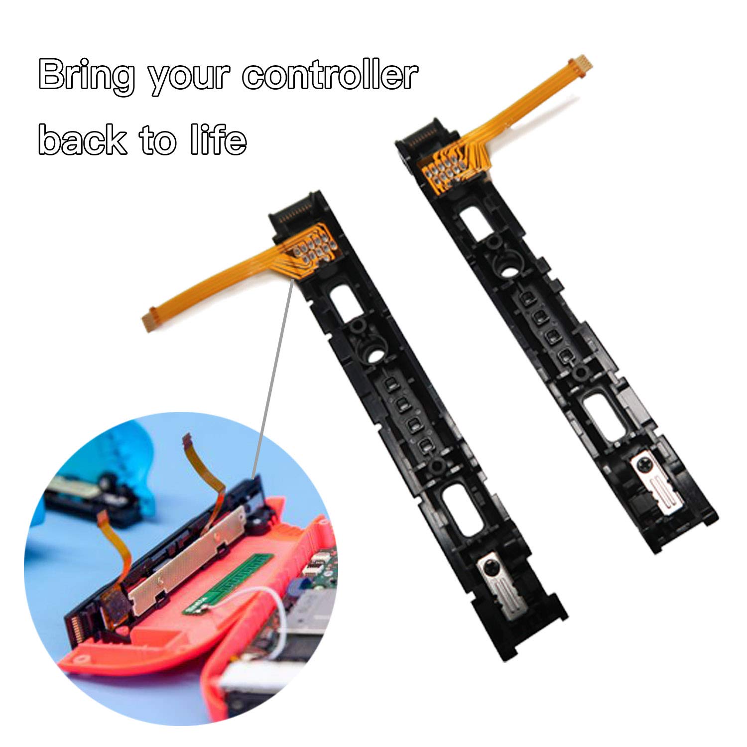 BRHE Left/Right Slider with Flex Cable Fix Part for Switch Metal R/L Rail Replacement Parts for NS NX Console (Left&Right)