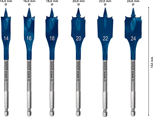 Bosch Professional 6X Expert SelfCut Speed Spade Drill Bit Set (Ø 14-24 mm, Accessories Rotary Impact Drill)