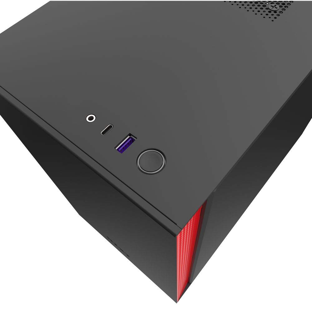 NZXT H210i - CA-H210i-BR - Mini-ITX PC Gaming Case - Front I/O USB Type-C Port - Tempered Glass Side Panel Cable Management - Water-Cooling Ready - Integrated RGB Lighting - Black/Red