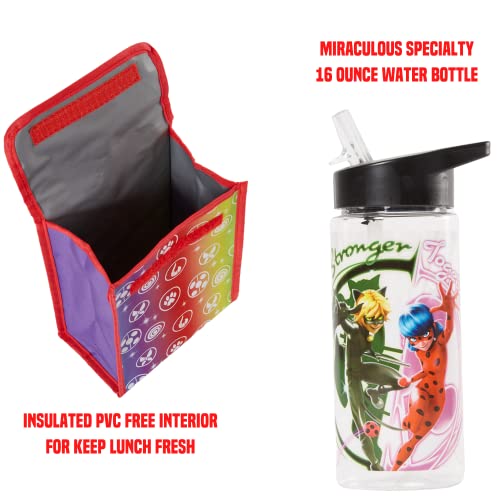 Miraculous Ladybug Backpack Set with Lunch Bag for Girls, 16 inch, 5 Piece Value Set, Rainbow