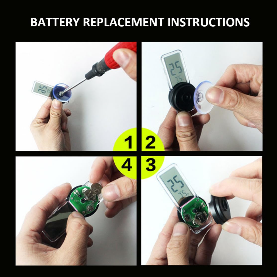 Digital Tank Thermometer Reptile Thermometer Digital Reptile Climbing Pet Thermometer Mini LCD with Suction Cup for Reptile Black