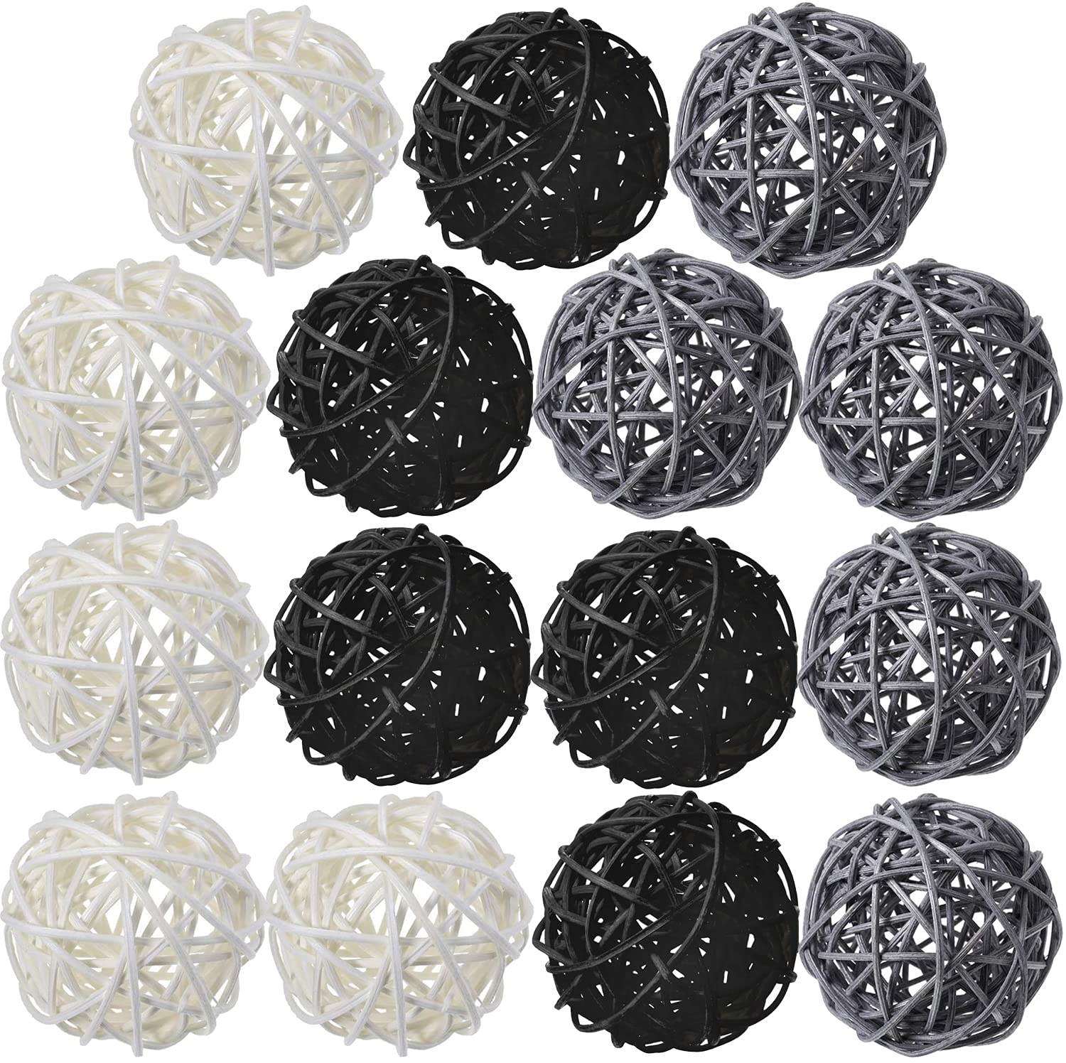 Since 15 Pieces 2inch Black White Grey Wicker Rattan Balls Sphere Orbs Vase Fillers for Christmas Party Wedding Baby Shower Garden Hanging Decor Aromatherapy Accessories