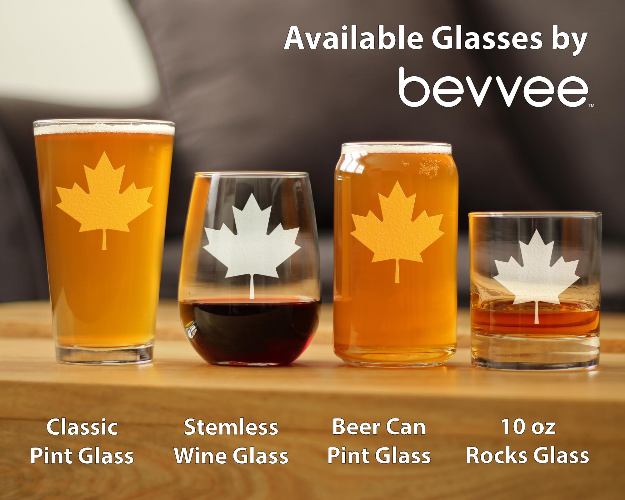 Canada Maple Leaf Stemless Wine Glass - Canadian Flag Gifts and Decor for Women and Men - Large 17 Oz Glasses