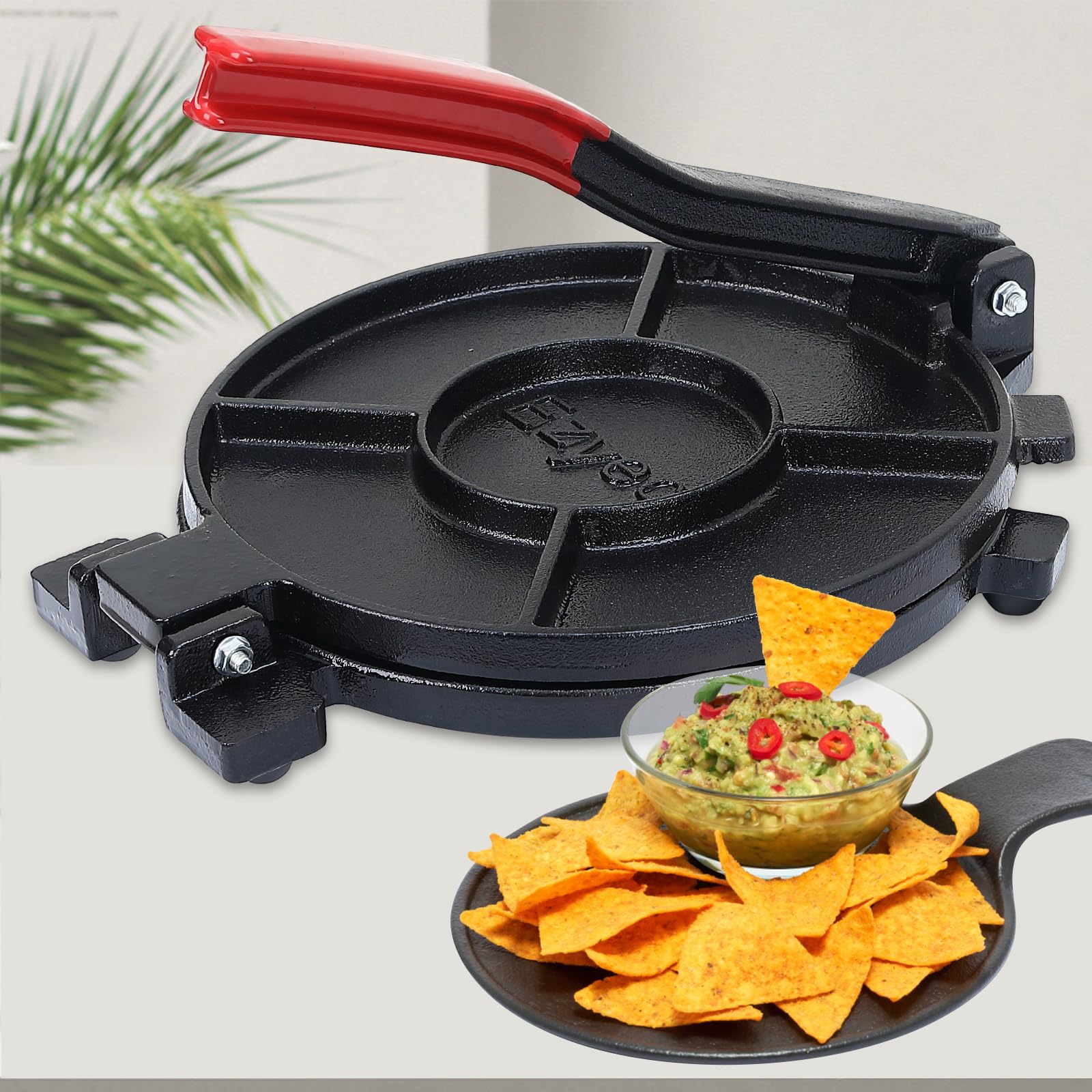 Ezyec Cast Iron Tortilla Press 8-10 Inch, Large Roti Maker with Silicone Grip Handle for Roti, Taco, Flour, Corn, Dough, Chapati, Sturdy Prensa Para Tortillas Maker Press W/ 50 Pcs Parchment Paper