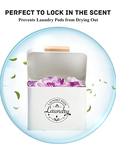 Laundry Pods Container with Hinged Lid. Farmhouse Metal Laundry Pods Holder Container for Laundry Room Decor. Modern Laundry Room Organization and Storage. Laundry Detergent Container for Laundry Room Storage(Cream)