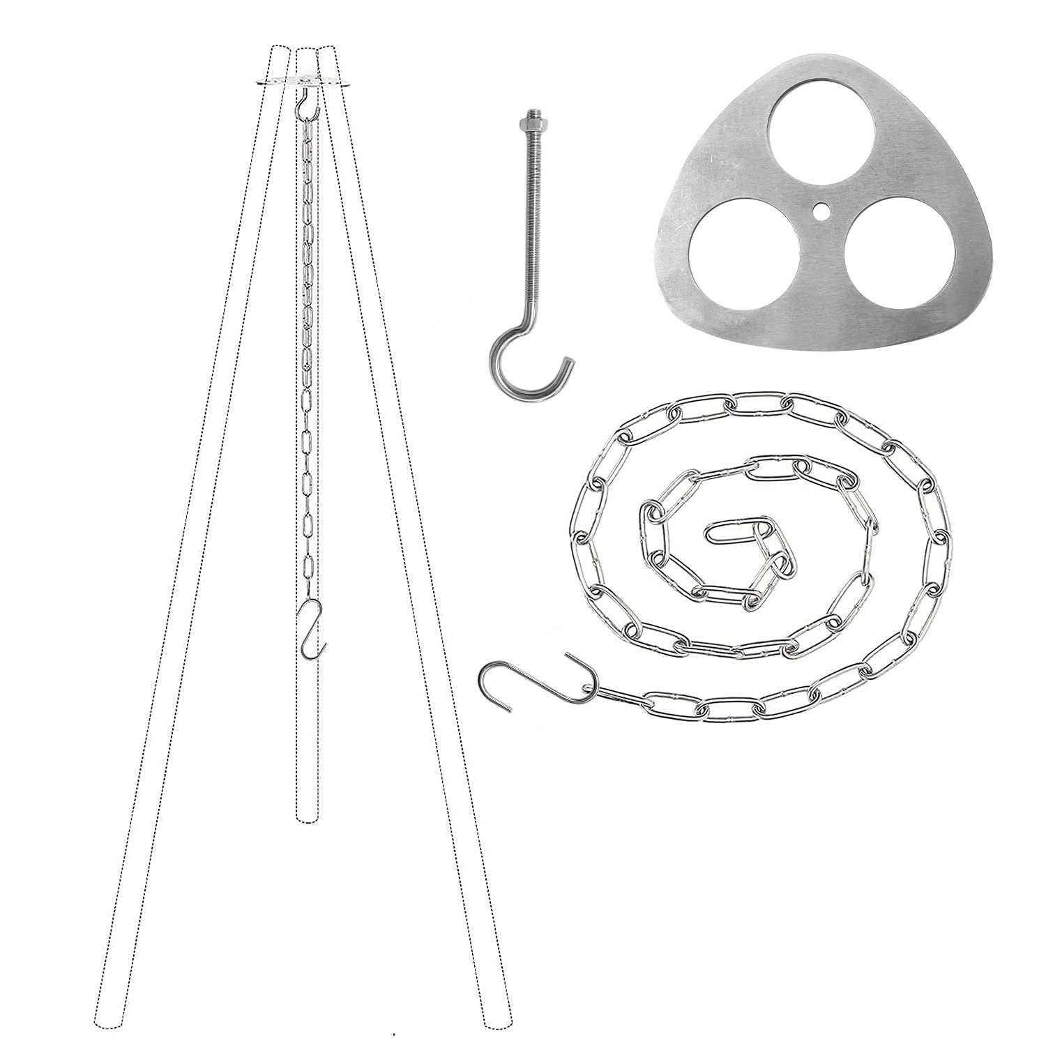 Camping Tripod Board, Stainless Steel Tripod Can be Adjusted to Turn the Branches Into a Picnic Tripod Grill, Outdoor Campfire Cooking Accessories