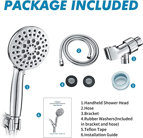 DOILIESE 6 Function Shower Head with Handheld, High Pressure Shower heads Set High Flow Hand Held Shower Head with Hose shower heads holder Rubber Washer Teflon Tape Chrome