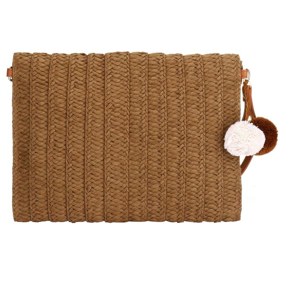 Straw Clutch,Straw Handbag Clutch for Women Summer Beach Straw Woven Envelope Purse Wallet (Dark khaki)