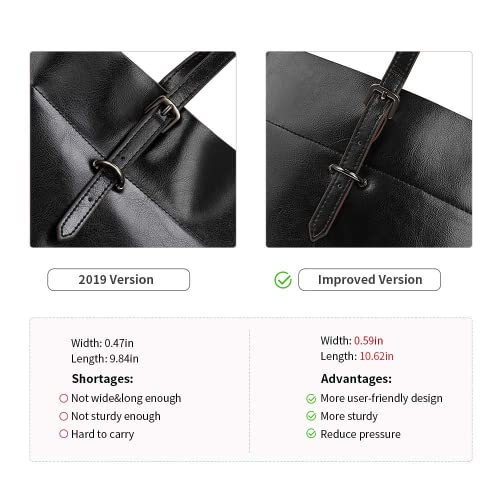 Kattee Vintage Genuine Leather Tote Shoulder Bag for Women Satchel Handbag with Top Handles (Black)