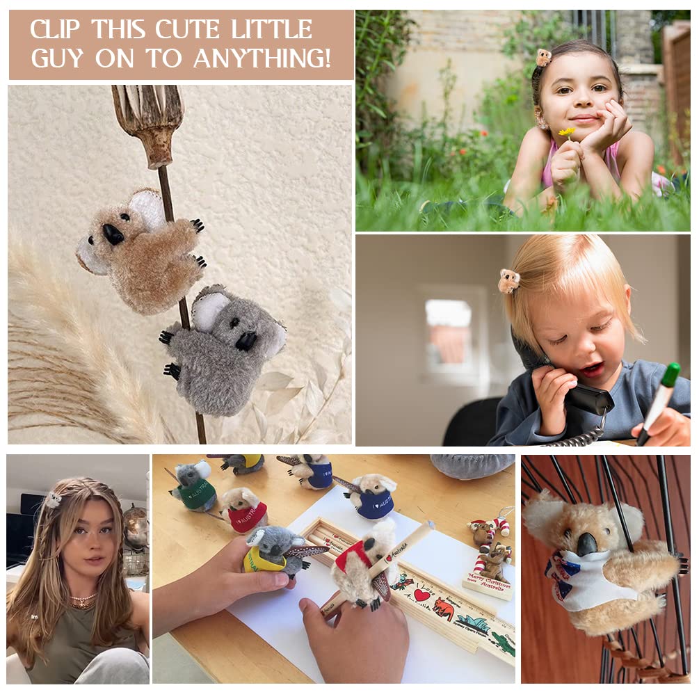 Koala Stuffed Animal Clips, 8 Pcs Small Stuffed Koala Clip for Women Hair Claw, Koala Pencil Hugger for Girls Kids (Brown and Grey)