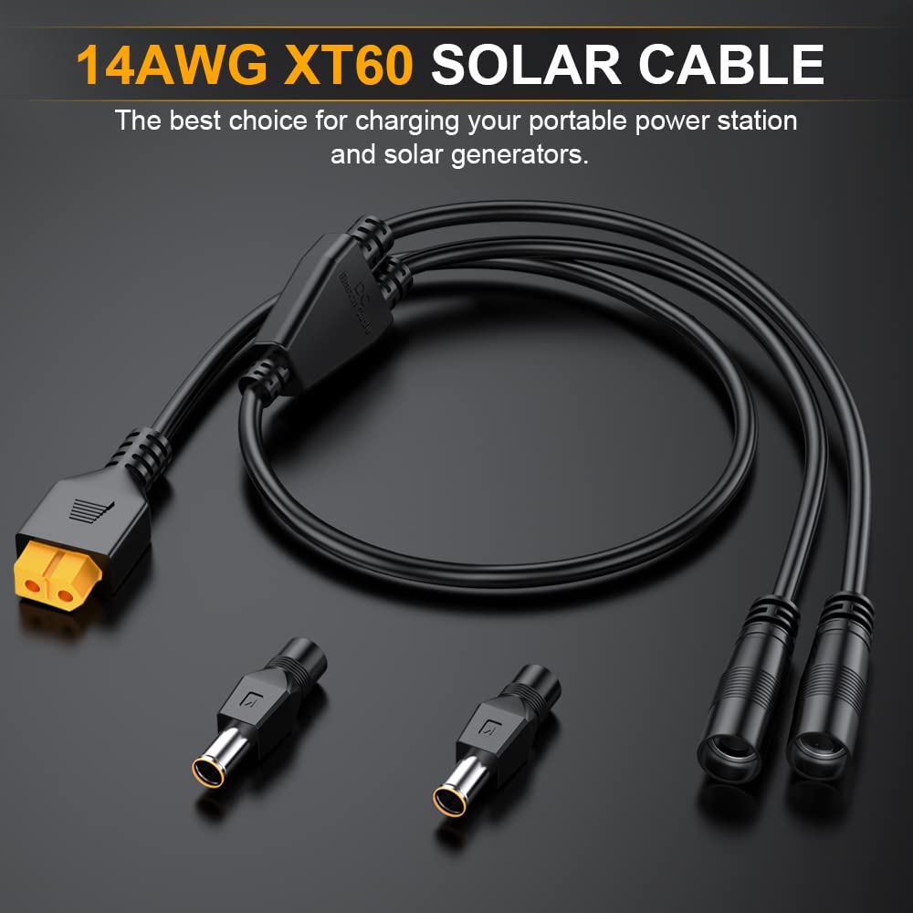 ELECTOP DC 8mm Y Branch Parallel Adapter 14AWG 8mm Female to XT60 Female Solar Panel Adapter 8mm DC Power Plug with DC 5.5x2.5mm Converter for Jackery GZ Yeti Solar Generator Portable Power Station