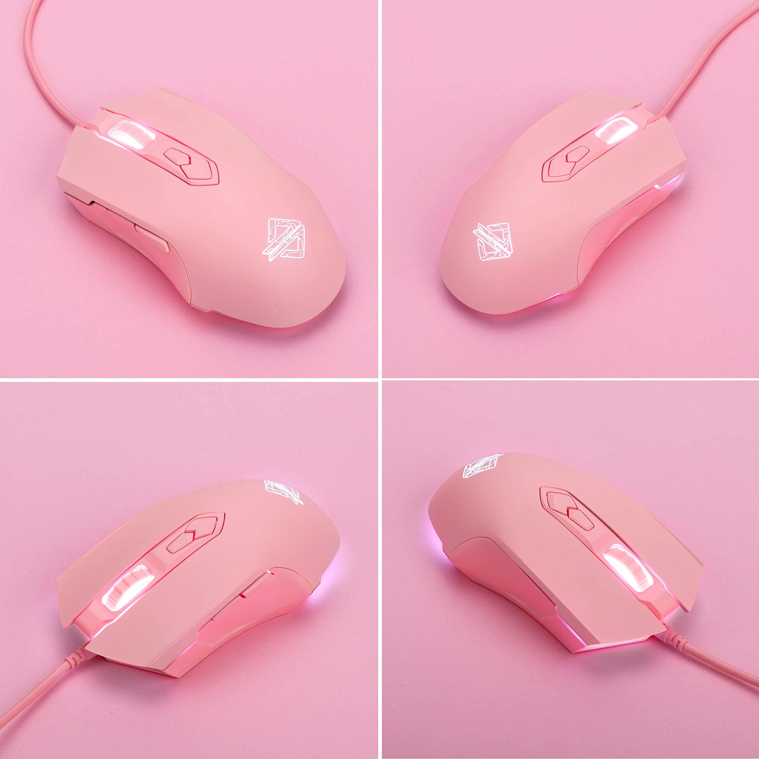 Lomiluskr AJ52 Gaming Mice Wired, Programmable 7 Buttons, Computer Mice with RGB LED Backlit, 500-2750 DPI Adjustable,for Windows/Mac OS/Linux (Pink-Old Packing)