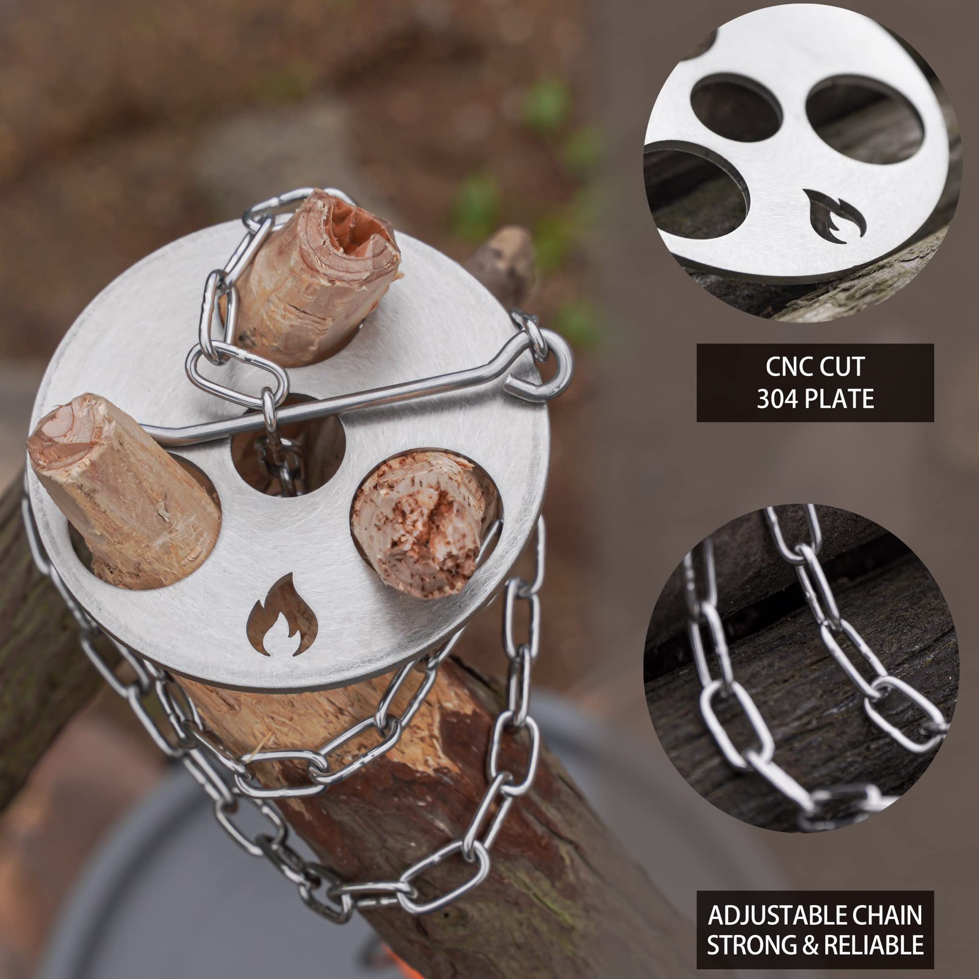 Camping Tripod Board - Portable Campfire Tripod Board Campfire Grill Stand Rack with Adjustable Hanging Cooking Chain, Stainless Steel Camping Grill Tripod Accessories