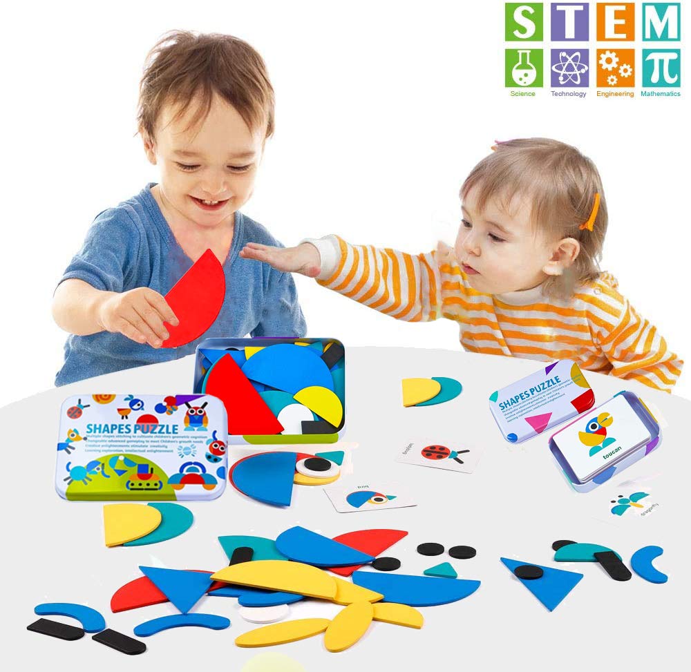 Shape Puzzle - Animals Jigsaw Puzzle Sorting and Stacking Games Montessori Educational STEM Toys for Toddlers Kids Boys Girls Age Over 3 Years Old (36 Shape Pieces & 60 Design Cards)