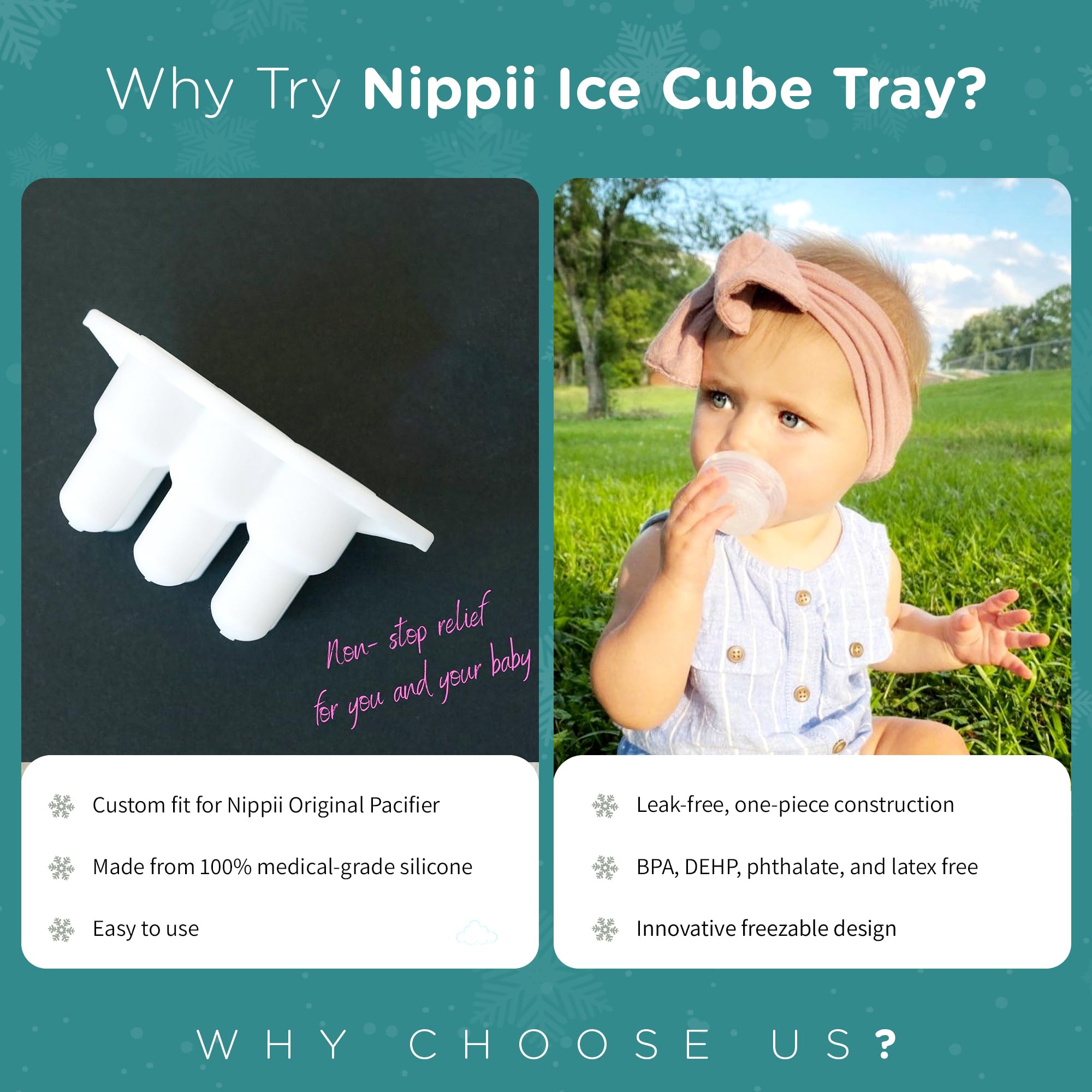 Nippii Ice Cube Tray for Freezable Teether Pacifier - BPA Free Silicone Ice Cube Trays for Freezer - Designed to Fit Nippii Teething Pacifier - Ideal for Baby Teething Relief - Makes 6 Small Ice Cubes