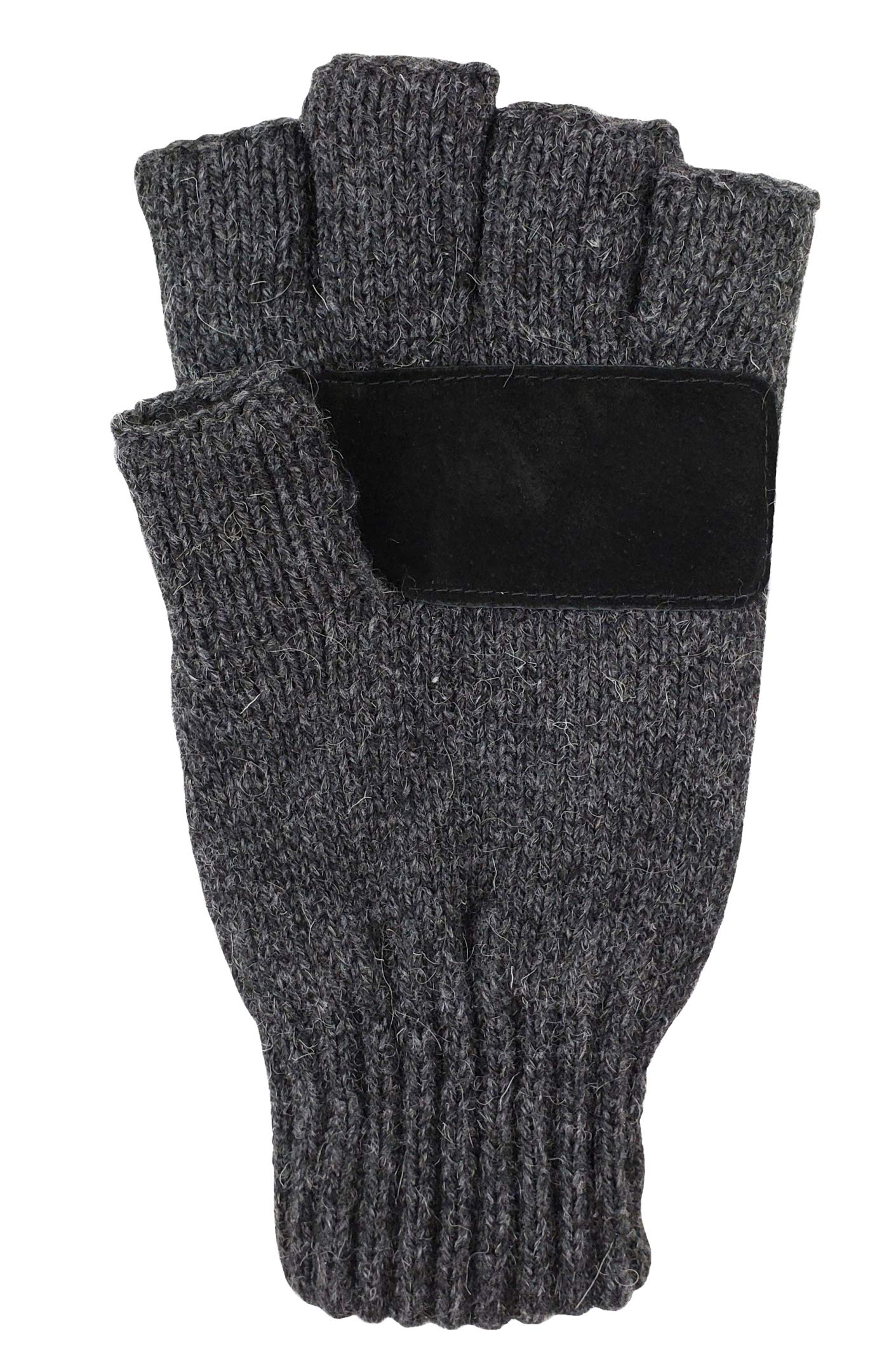 BRUCERIVER Mens Fingerless Gloves Wool knitted with Thinsulate lining Leather Patch on Palm (Anthra,Men Size)
