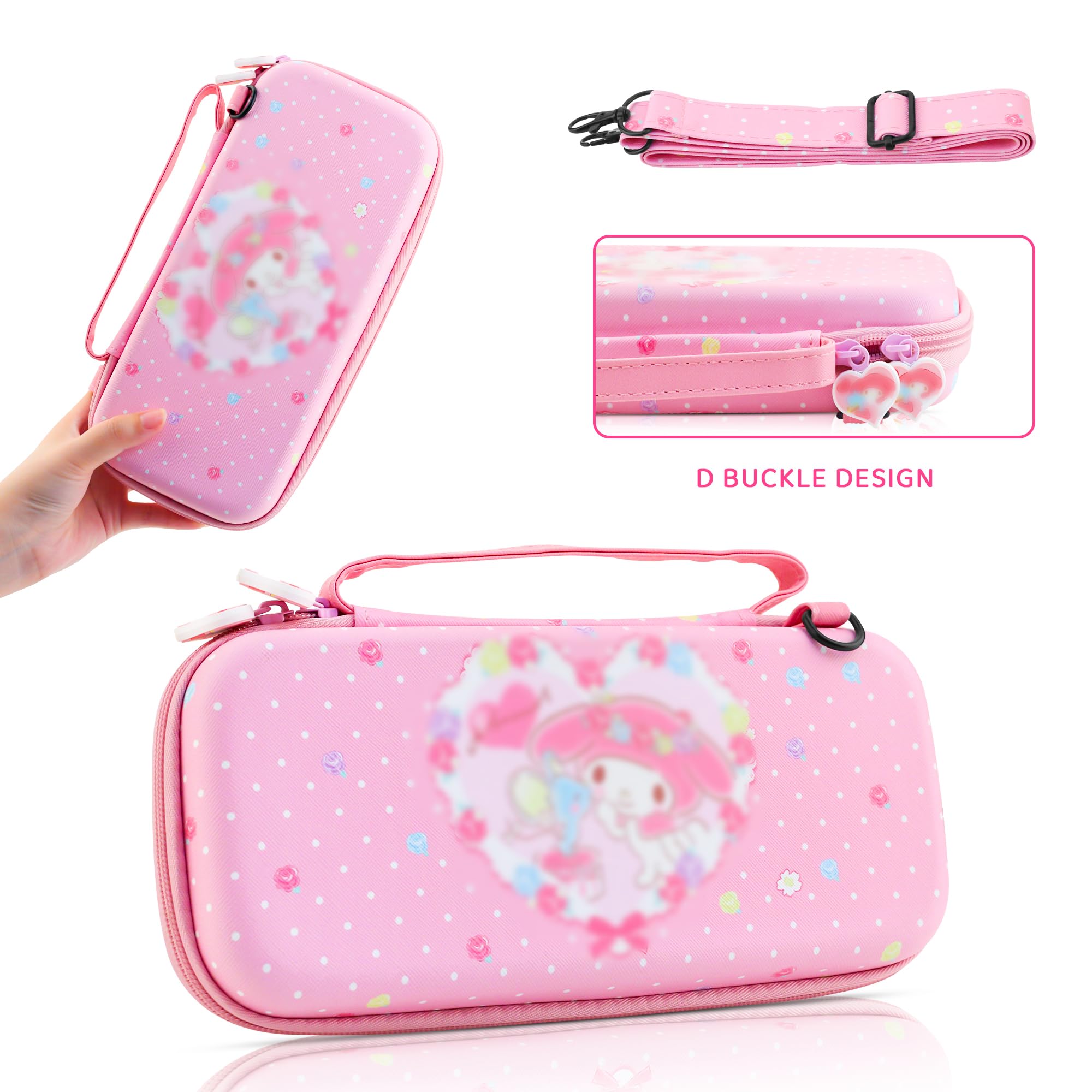 RHOTALL Case Compatible with Nintendo Switch/Oled Carry Case 2 in 1 Shoulder & Hand Strap, Protective Hard Portable Travel Carry Case Shell Pouch for Nintendo Switch/Oled Console & Accessories