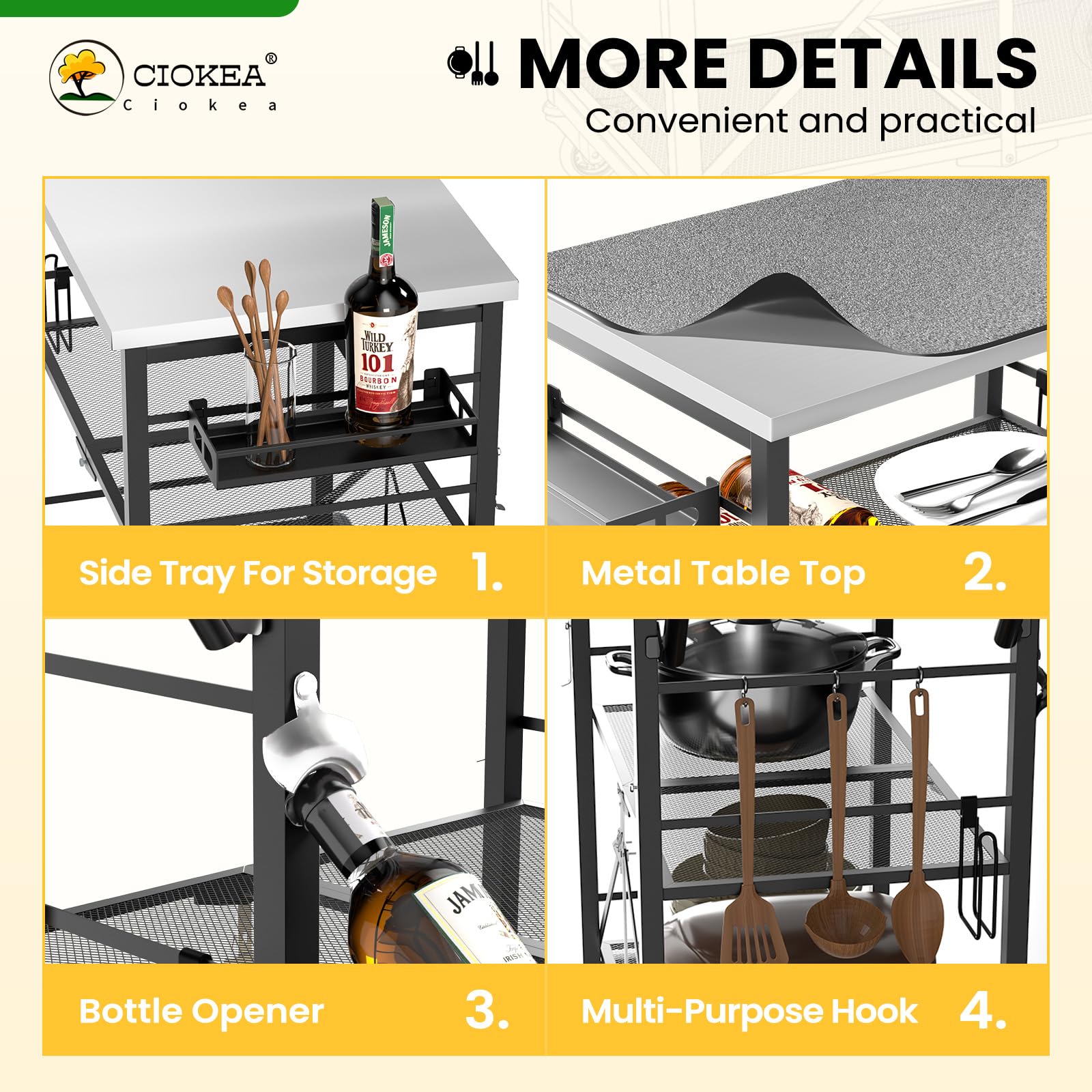 Dining Cart Table with Double-Shelf, Movable Stainless Steel Flattop Grill Cart(Stainless Steel Grey)